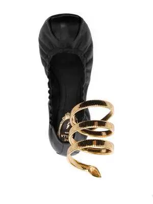 Rene Caovilla Juniper Leather Ballerina Shoes - Black