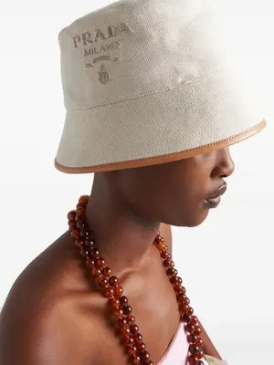 Prada Logo-embroidered Bucket Hat - Neutrals