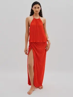 Good American Plisse Beach Cover-up Sarong - Red