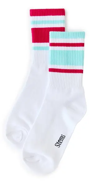STEMS Stems Striped Crew Socks Ivory/hot Pink/mint