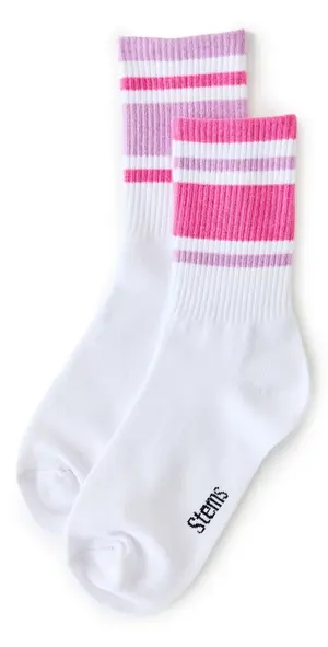 STEMS Stems Striped Crew Socks Ivory/pink/violet