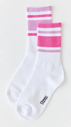 STEMS Striped Crew Socks - Ivory/pink/violet