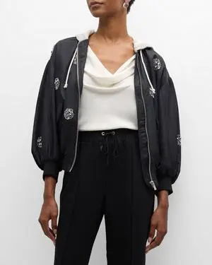 Cinq À Sept Ollie Embellished Hooded Jacket - Black/silver