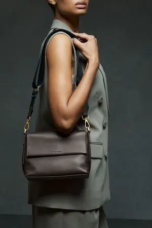 REISS Selena Leather Flap Crossbody Bag