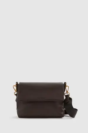 REISS Selena Leather Flap Crossbody Bag