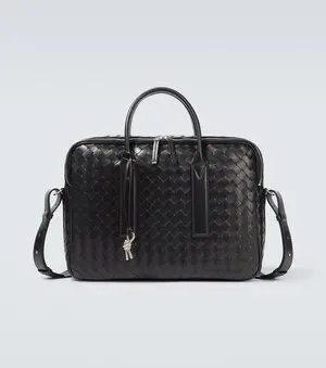 Bottega Veneta Getaway Large Leather Briefcase Black