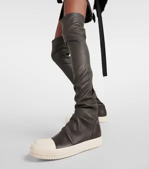 Rick Owens Knee-high Leather Sneakers - Grey