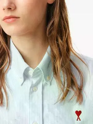 AMI Paris De Coeur Striped Cotton Button-down Shirt - Blue
