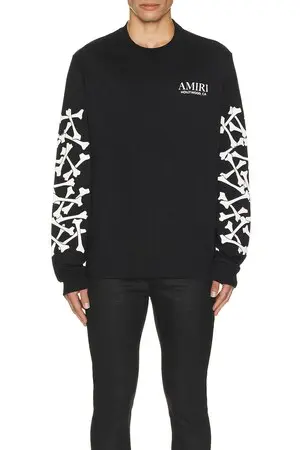 Amiri Bones Stacked Long Sleeve Tee In Grey