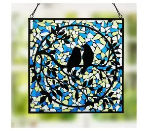 RIVER OF GOODS 12'w Love Birds Mosaic Stained G Lass Panel - One-color