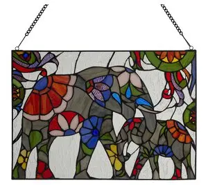RIVER OF GOODS 20'w Mother/baby Elephant Staine D Glass Panel - One-color