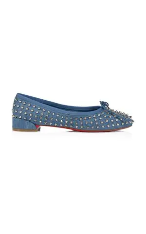 CHRISTIAN LOUBOUTIN Sweetie Jane Studded Denim Flats - Blue