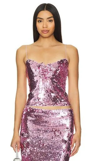 LOVERS AND FRIENDS Sequined Spaghetti Strap Top - Pink