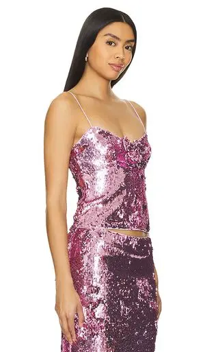 LOVERS AND FRIENDS Sequined Spaghetti Strap Top - Pink