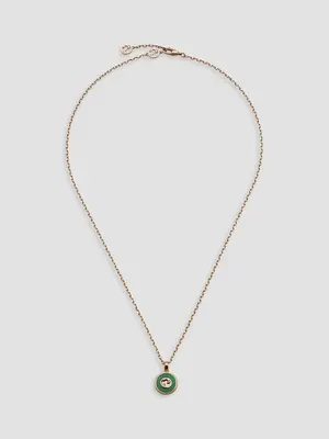 Gucci Interlocking G 18k Black Onyx & 0.021 Tcw Diamond Chain Necklace - Pink Gold