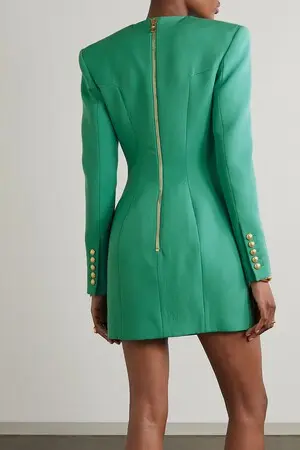 Balmain Button-embellished Wool Mini Dress - Jade