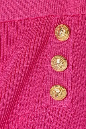 Balmain Button-embellished Ribbed-knit Mini Skirt - Fuchsia