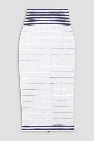 Balmain Striped Stretch Pointelleknit Pencil Skirt