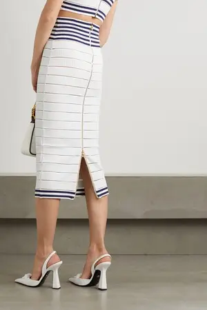 Balmain Striped Stretch Pointelleknit Pencil Skirt