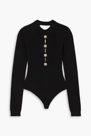 Balmain Open-back Button-embellished Ribbed-knit Bodysuit
