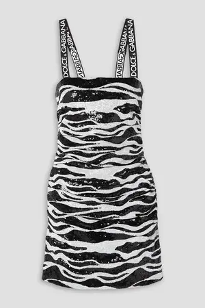 Dolce & Gabbana Ruched Sequined Mesh Mini Dress - White