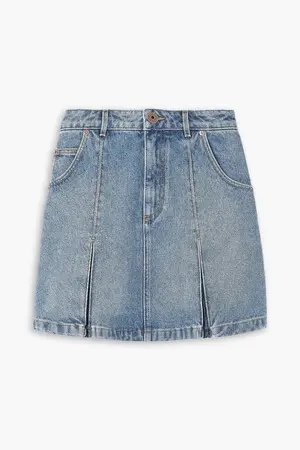 Balmain Pleated Denim Mini Skirt - Mid Denim