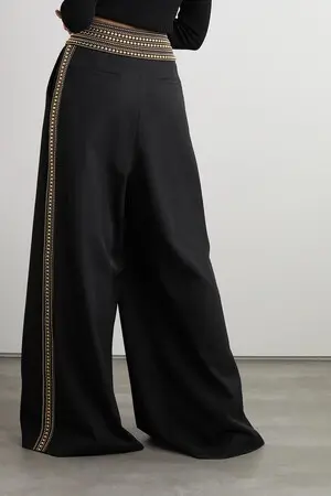 Balmain Studded Grain De Poudre Wool Wide-leg Pants