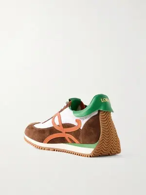On Flow Runner Leather-trimmed Shell And Brushed-suede Sneakers