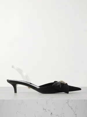Versace Medusa Bow Embellished Slingback Pumps - Black