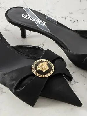 Versace Medusa Bow Embellished Slingback Pumps - Black