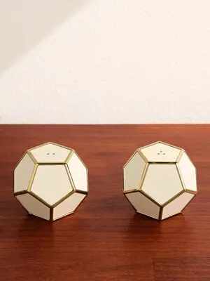 L'Objet Pentagon Spice Jewels Enamel And Gold-plated Salt And Pepper Shakers - Neutrals