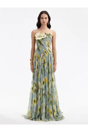 Oscar De La Renta Poppy Threadwork Chiffon Gown