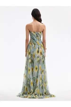 Oscar De La Renta Poppy Threadwork Chiffon Gown