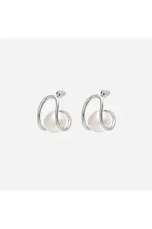 Lady Grey Pearl Swerve Earrings - Silver