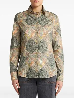 Etro Patchwork-print Poplin Shirt - Neutrals