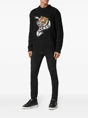 Philipp Plein Tiger-appliqué Wool Jumper