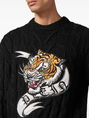 Philipp Plein Tiger-appliqué Wool Jumper