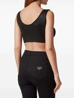 Philipp Plein Coated Ribbed-knit Cropped Top