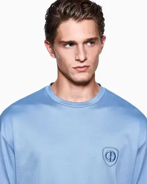Giorgio Armani Cotton Interlock Crew-neck T-shirt - Light Blue