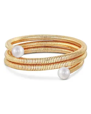 Ettika Imitation Pearl Spring Band Bracelet - Gold/white