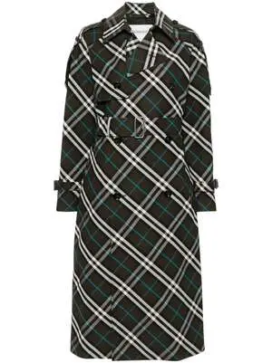 Burberry Long Check Cotton-blend Trench Coat