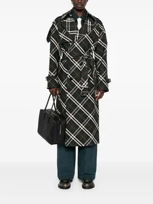 Burberry Long Check Cotton-blend Trench Coat