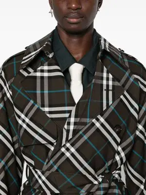 Burberry Long Check Cotton-blend Trench Coat