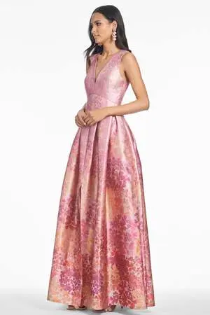 Sachin & Babi Brooke Printed Mikado Gown - Light Sunset Hydrangea