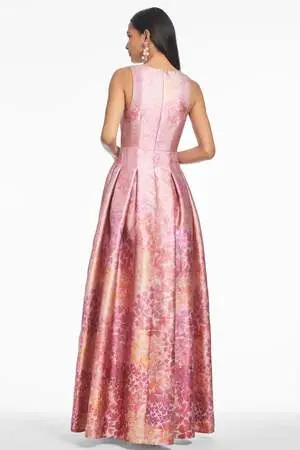 Sachin & Babi Brooke Printed Mikado Gown - Light Sunset Hydrangea
