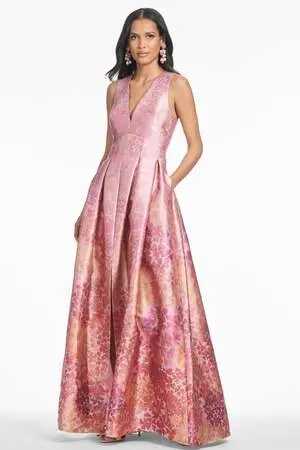 Sachin & Babi Brooke Floral Mikado V-neck Ball Gown - Light Sunset Hydrangea