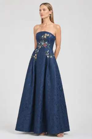 Sachin & Babi Embroidered A-line Gown - Midnight