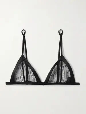 Kiki De Montparnasse Margot Silk-blend Satin-trimmed Embroidered Tulle Soft-cup Triangle Bra