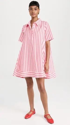 English Factory Striped A-line Shirt Dress