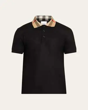 Burberry Cody Check-collar Polo Shirt - Black